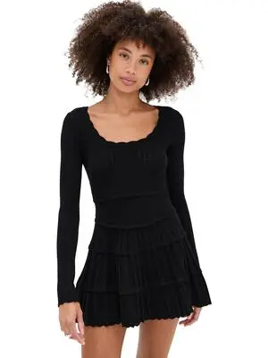 LoveShackFancy Pointelle Knit Mini Dress - Black