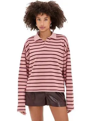 Lioness Striped Ribbed Knit Top - Burgundy Blush Stripe