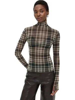 Enza Costa Mesh Turtleneck - Plaid