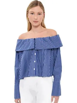 Caroline Constas Tina Striped Top - Blue/white Stripe