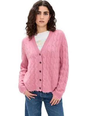 RE/DONE Cashmere Cable V-neck Cardigan - Old Rose