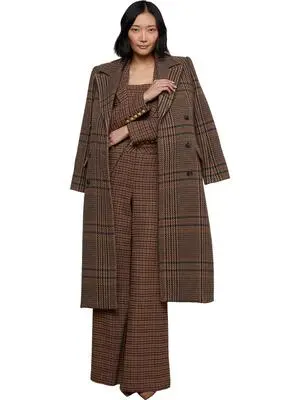 L'Agence Kolina Plaid Long Coat - Brown Plaid