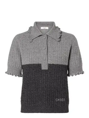 Chloé Cable-knit Ruffled Wool And Cashmere Polo Shirt - Grey