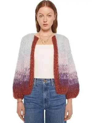 Maiami Mohair Gradient Bomber Cardigan - Light Blue