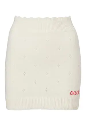 Chloé Pointelle Wool And Cashmere Miniskirt - White