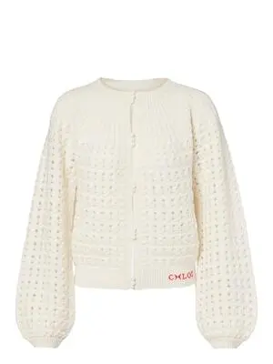 Chloé Pointelle Wool And Cashmere Cardigan - White
