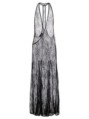 ADRIANA DEGREAS Sheer Open-back Lace Maxi Dress - Black