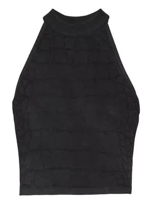 Balmain Halterneck Crocodile-effect Top - Black