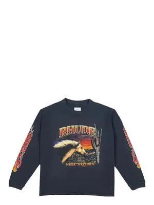 Rhude Mesa Stallion Long Sleeve Tee Shirt - Black/red/yellow