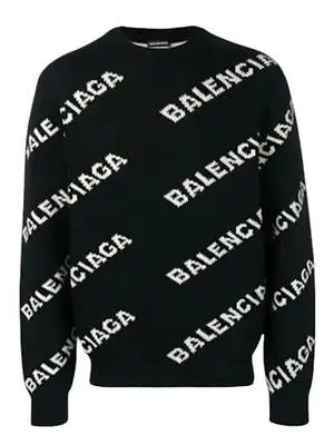 Balenciaga Wool All Over Print Sweater - Black