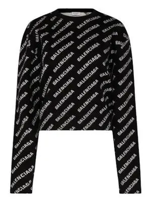Balenciaga Wool All Over Print Cropped Sweater - Black