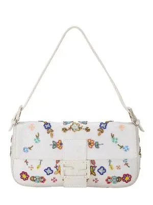 FENDI Floral-Embellished Python Baguette