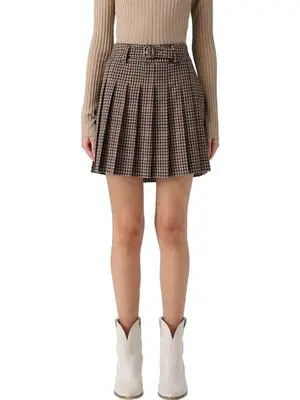 Liu Jo Belted Plaid Pleated Skirt - Beige