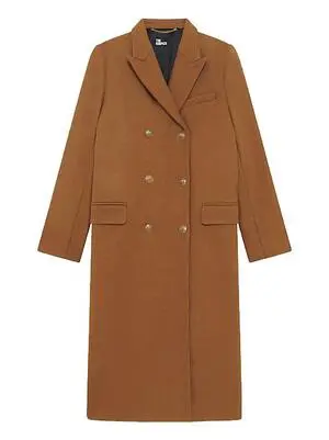 The Kooples Peak-lapel Double-breasted Wool-blend Coat - Camel Melange / Burgundy
