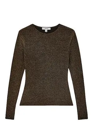 REISS Saraphina Metallic Stretch-Knit Top Gold