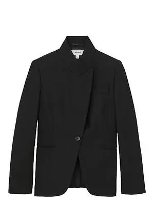 REISS Wrap-over Wool-blend Blazer - Black