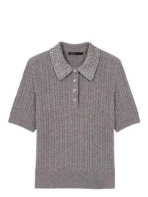 Maje Rhinestone-embellished Wool Polo - Grey