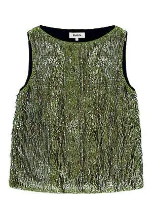 RO&ZO Sequin And Bead-embellished Sleeveless Shell Top - Green