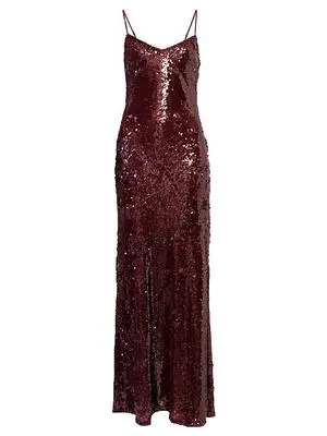 REFORMATION Sequin Woven Midi Dress - Oxblood
