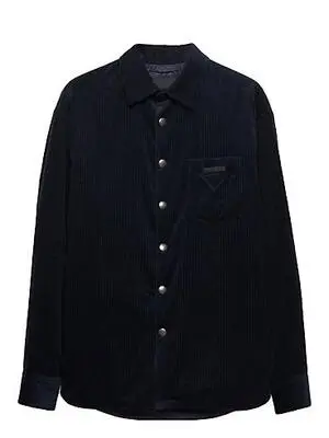 Prada Logo-embellished Padded Corduroy Cotton And Cashmere Shirt - Blue
