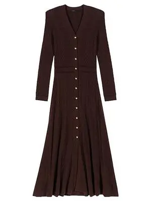 Maje Buttoned V-neck Stretch-knit Midi Dress - Brown