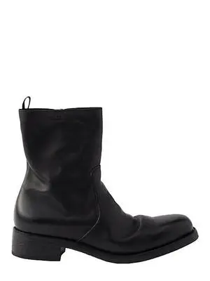Prada Round-Toe Leather Booties Black