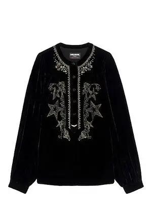 Zadig&Voltaire Tigy Embroidered Silk And Velvet-blend Blouse - Black
