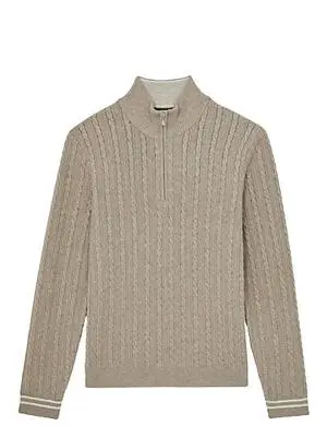 REISS Tuscano Half-zip Cable-knit Jumper - Oatmeal Brown