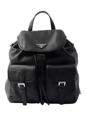 Prada Logo-embellished Leather Backpack - Black