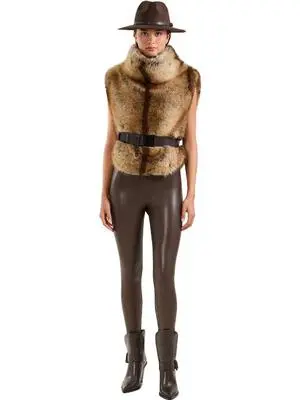 Rudsak Faux Fur Vest With Vegan Leather Belt - Natural