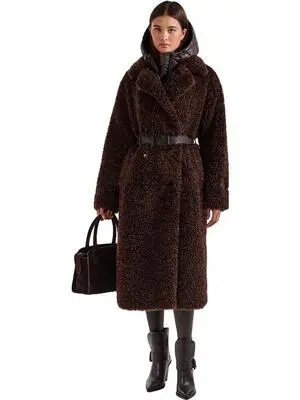 Rudsak Faux Fur Teddy Trench Coat - Brown