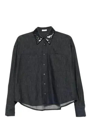 Brunello Cucinelli Sequin-collar Shirt - Blue