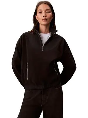 Calvin Klein Mixed Media Fleece Quarter Zip Jacket - Black
