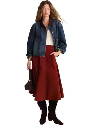Madewell Drapey Corduroy Midi Skirt - Deep Redwood