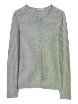 Madewell Textural Cutaway Crewneck Cardigan - Hthr Charcoal