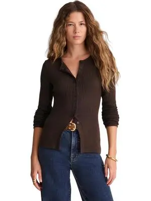 Madewell Textural Cutaway Crewneck Cardigan - Molasses