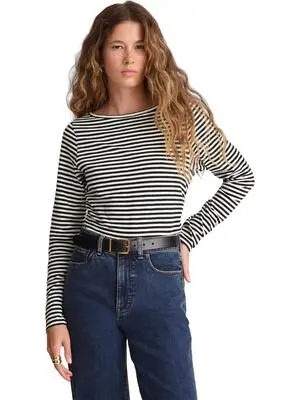 Madewell Striped Ruched Long-sleeve Tee - Jet Black