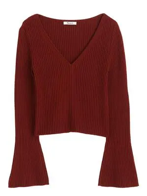 Madewell Ribbed Merino Wool Sweater Top - Deep Rust