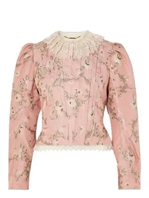 Chloé Cropped Lace-trimmed Silk-blend Taffeta-jacquard Jacket - Pink