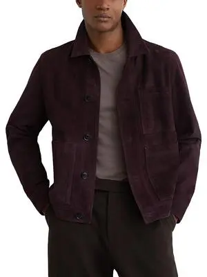 REISS Suede Trucker Jacket - Bordeaux