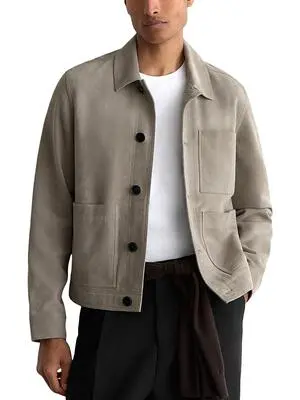 REISS Reiss Suede Trucker Jacket Grey