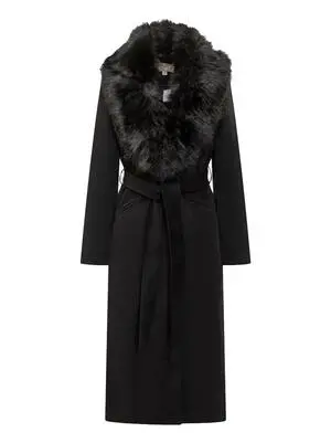 Michael Kors Long Coat With Faux Fur Collar - Black