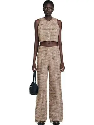 Sandro Decorative Tweed Wide Leg Trousers - Brown
