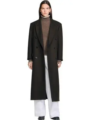 Sandro Long Oversized Wool Coat Brown