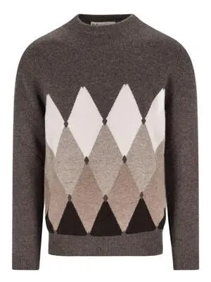 BALLANTYNE Argyle Cashmere Sweater - Brown