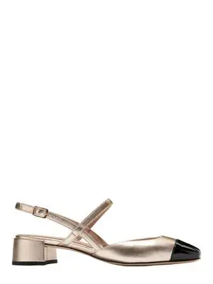 Cole Haan Pella Block Heel Slingback Soft Gold-black Patent