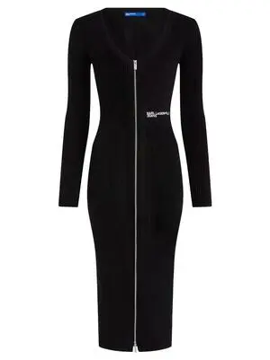Karl Lagerfeld Zip-front Ribbed-knit Dress - Black