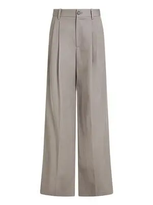 NILI LOTAN Flavie Cotton And Linen-blend Twill Wide-leg Pants - Gray