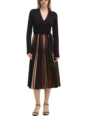 Diane Von Furstenberg Wrap Pleated Midi Dress - Black