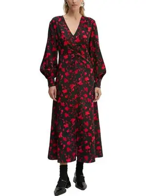 GESTUZ Floral Print Dress With Balloon Sleeves - Black